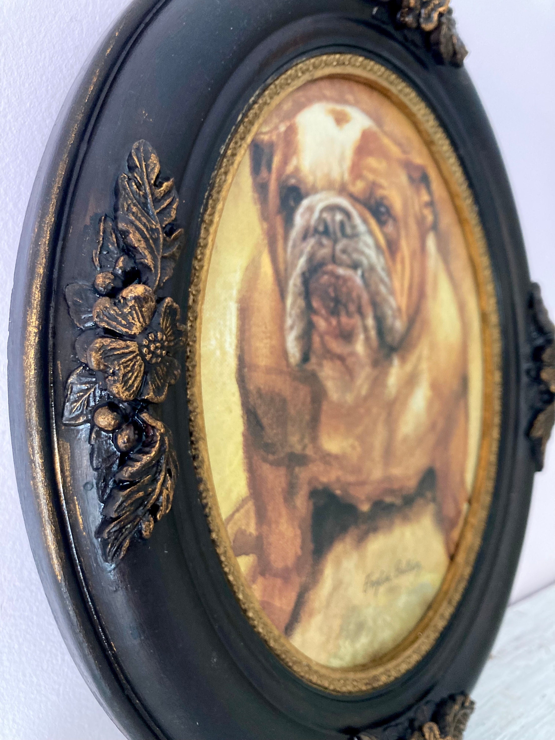 Beautiful Vintage English Bulldog Art Print on Wooden Panel by Artist ...