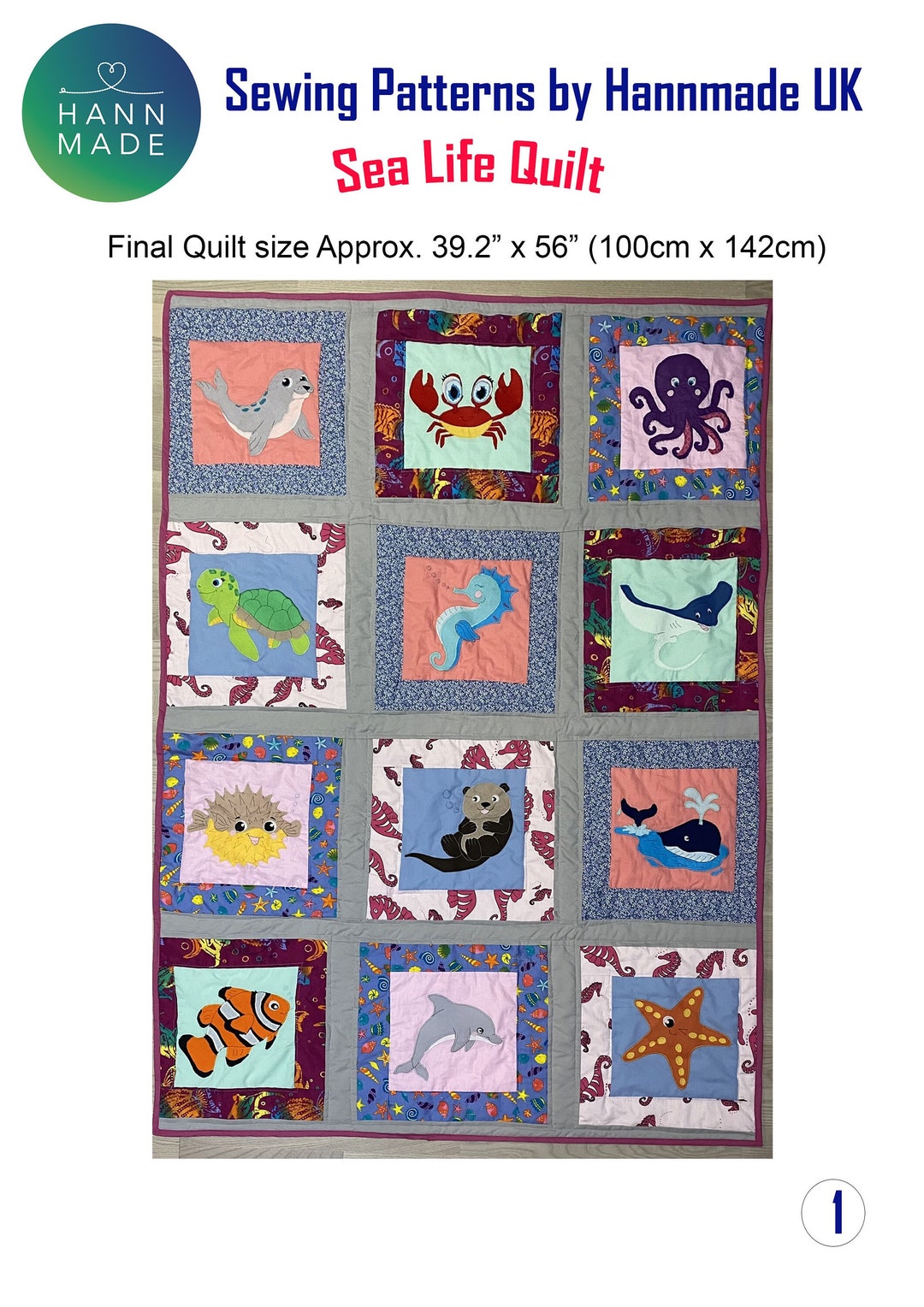 Sea Life Creatures Quilt Sewing Pattern. Cute Ocean Life Babies Crib ...