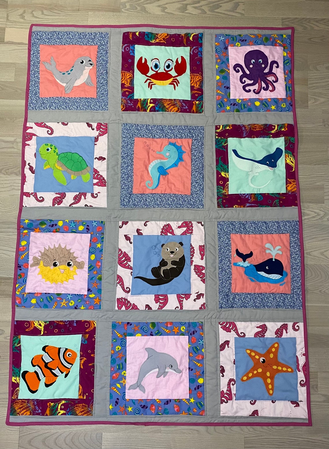Sea Life Creatures Quilt Sewing Pattern. Cute Ocean Life Babies Crib ...