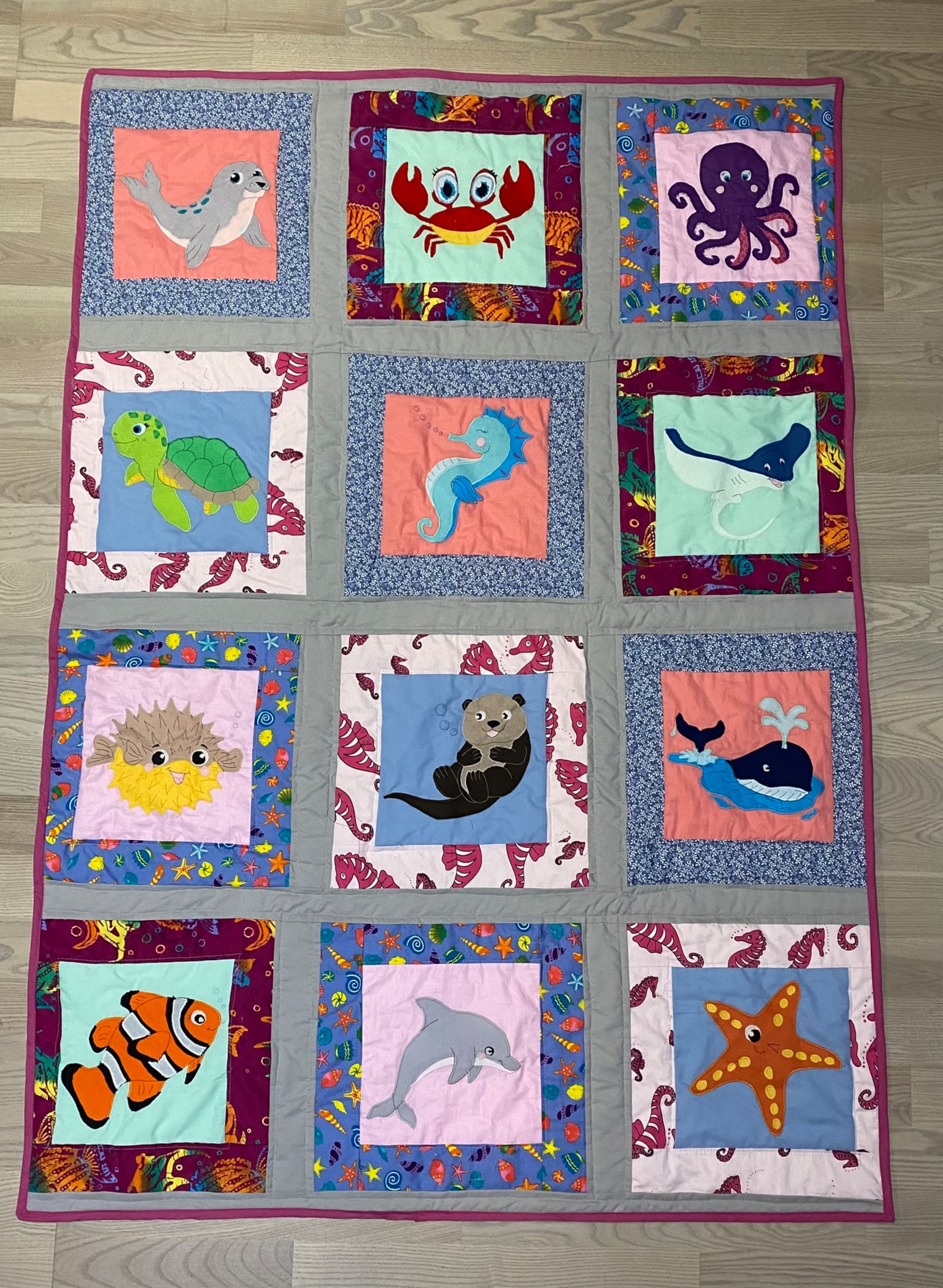 Sea Life Creatures Quilt Sewing Pattern. Cute Ocean Life Babies Crib ...