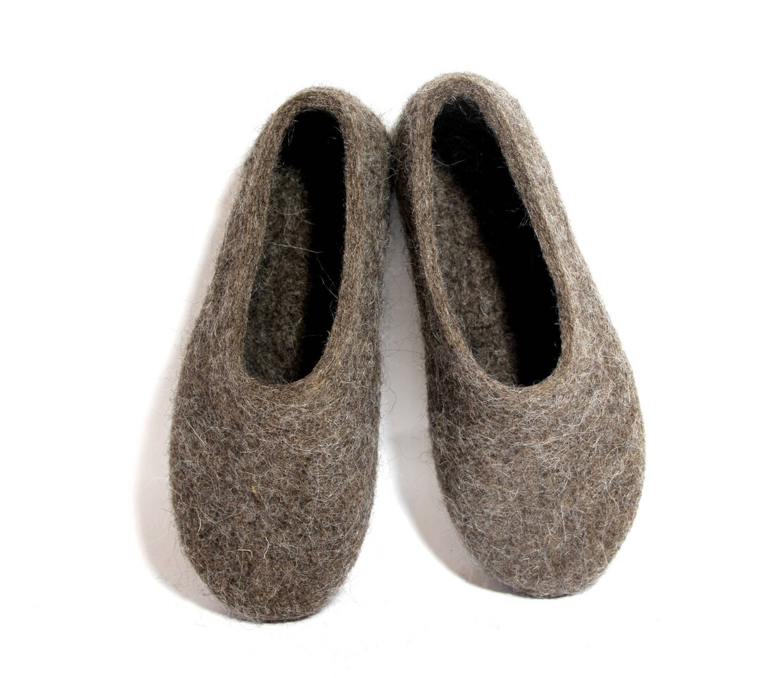 Organic Mens Felt Slippers, Dark Beige Brown, Undyed Boiled Wool ...