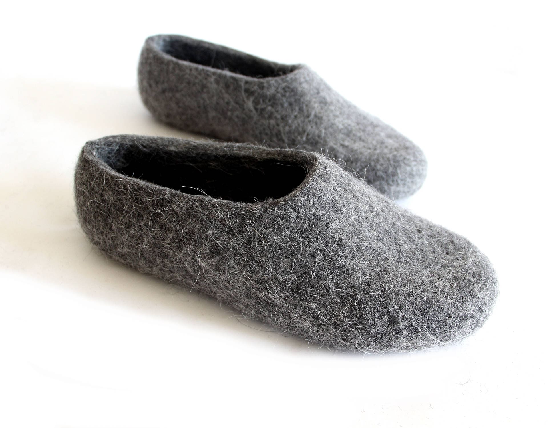Dark Gray Boiled Wool Clogs, Gray Slippers, Women Wool Slippers ...