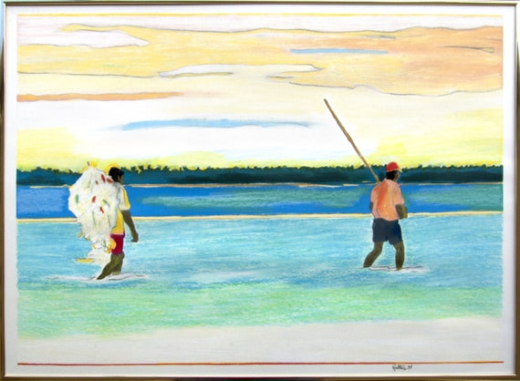 Net Fishing. Pastels on Arches Watercolor Paper. | Etsy