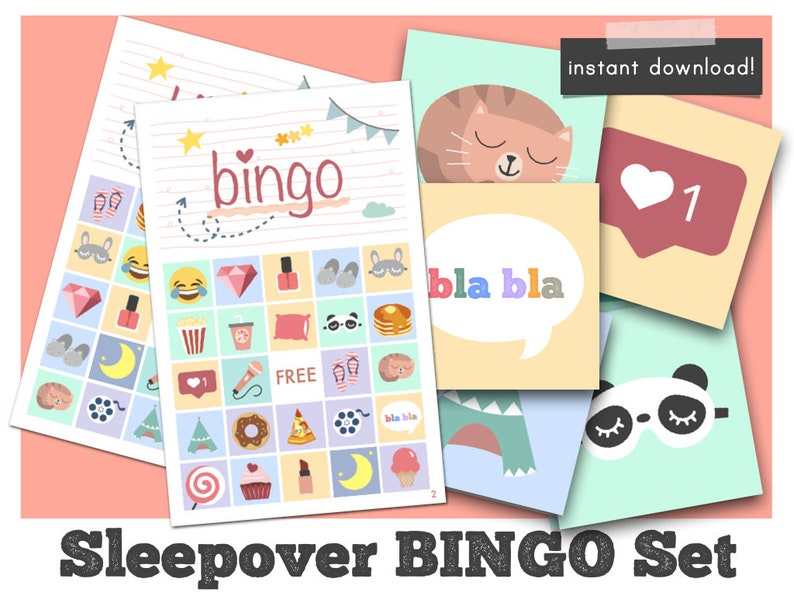 Sleepover Bingo, Sleepover Party Game, Slumber Party Bingo, Slumber ...