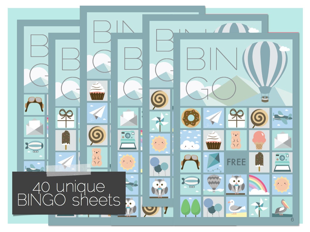 Hot Air Balloon Bingo Game, up up and Away Bingo Game, Hot Air Balloon ...