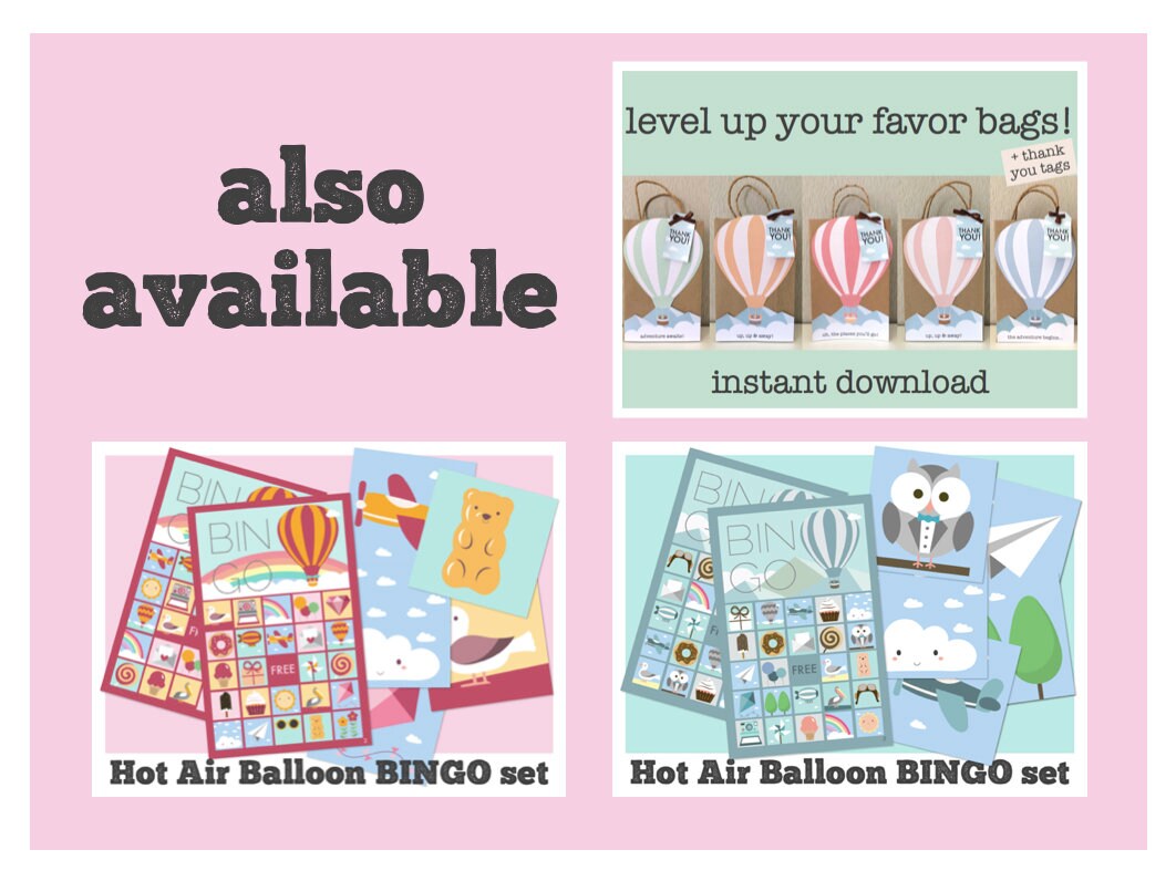 Hot Air Balloon Bingo Game, up up and Away Bingo Game, Hot Air Balloon ...