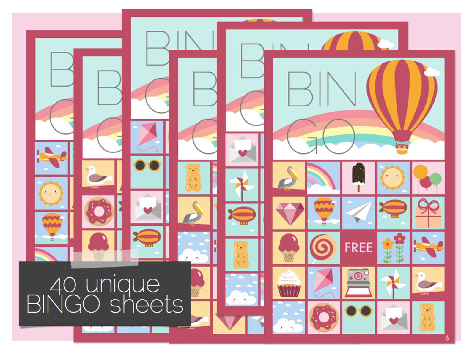 Hot Air Balloon Bingo Game, 40 Unique Cards (digital Download) - Etsy
