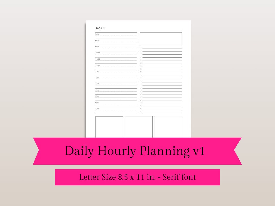 Daily Hourly Planning Page, Printable Digital Download, Productivity ...