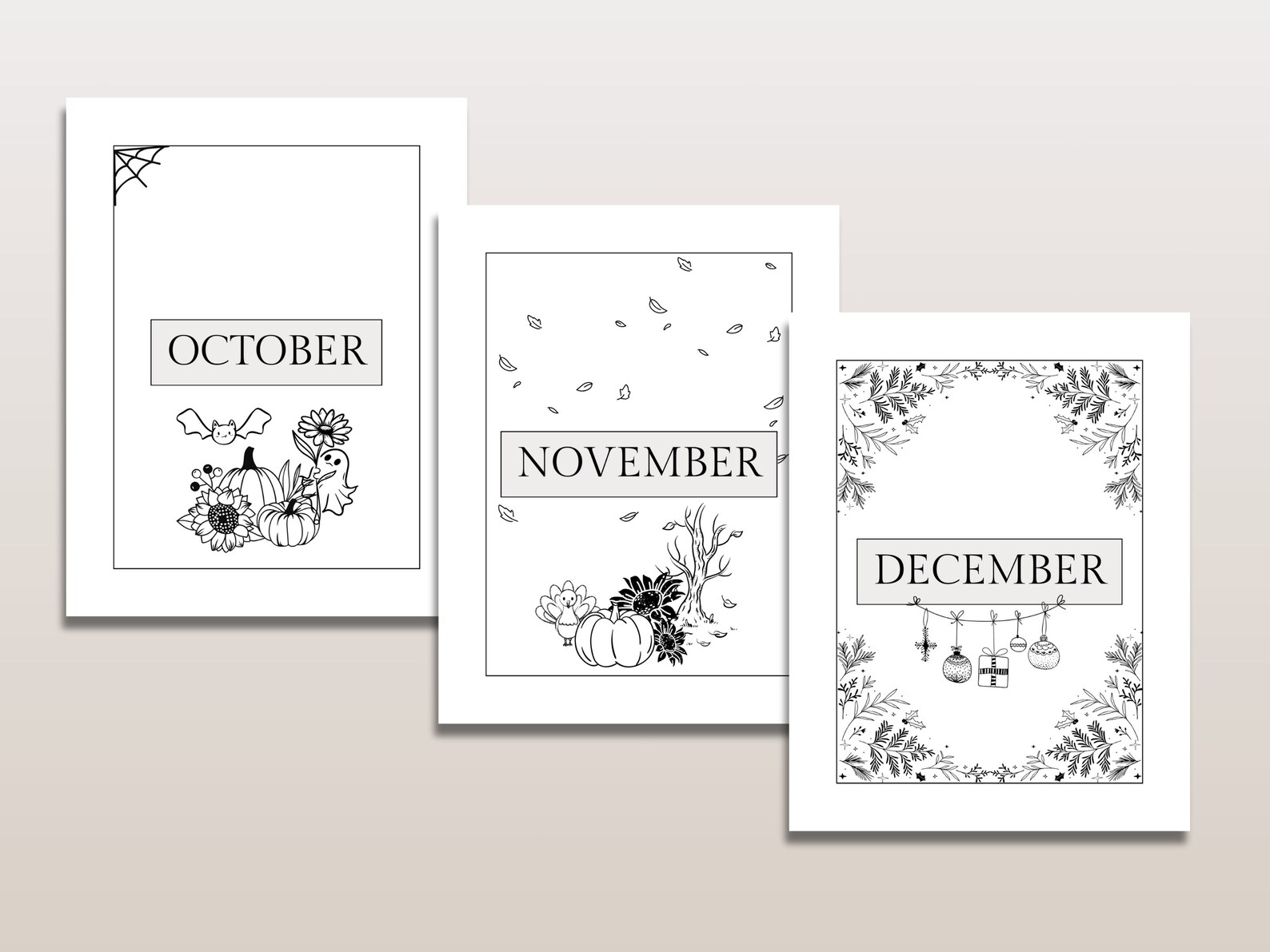 Monthly Calendar Divider Pages, 12 Unique and Seasonal Full Page ...