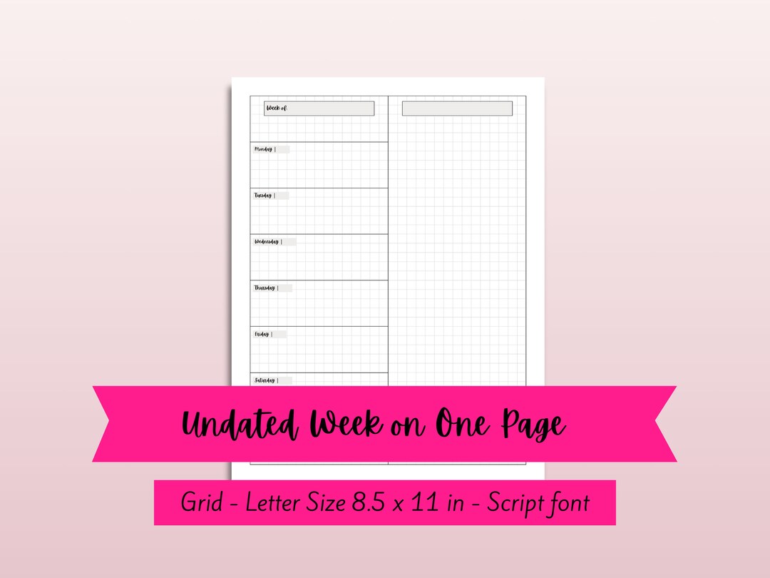 Undated Weekly Calendar, Minimalist Printable Digital PDF Download ...