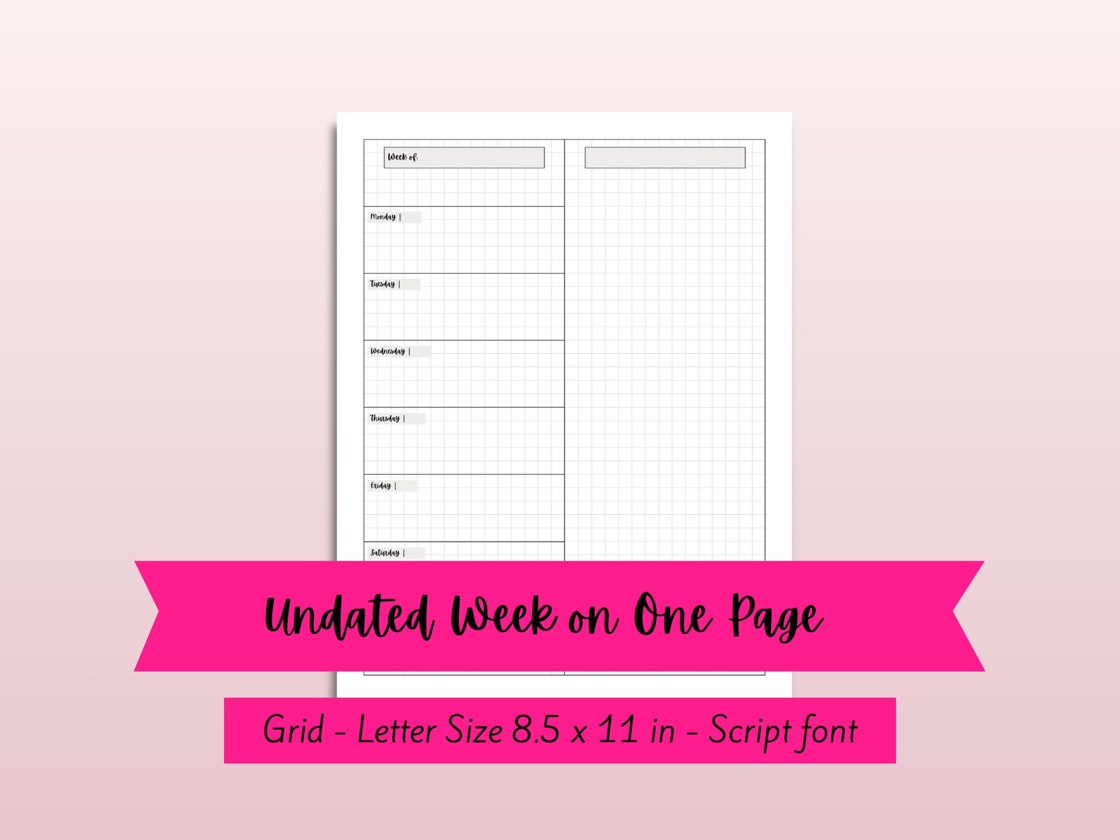 Undated Weekly Calendar, Minimalist Printable Digital PDF Download ...