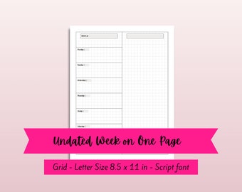 Undated Weekly Calendar, Minimalist Printable Digital PDF Download ...