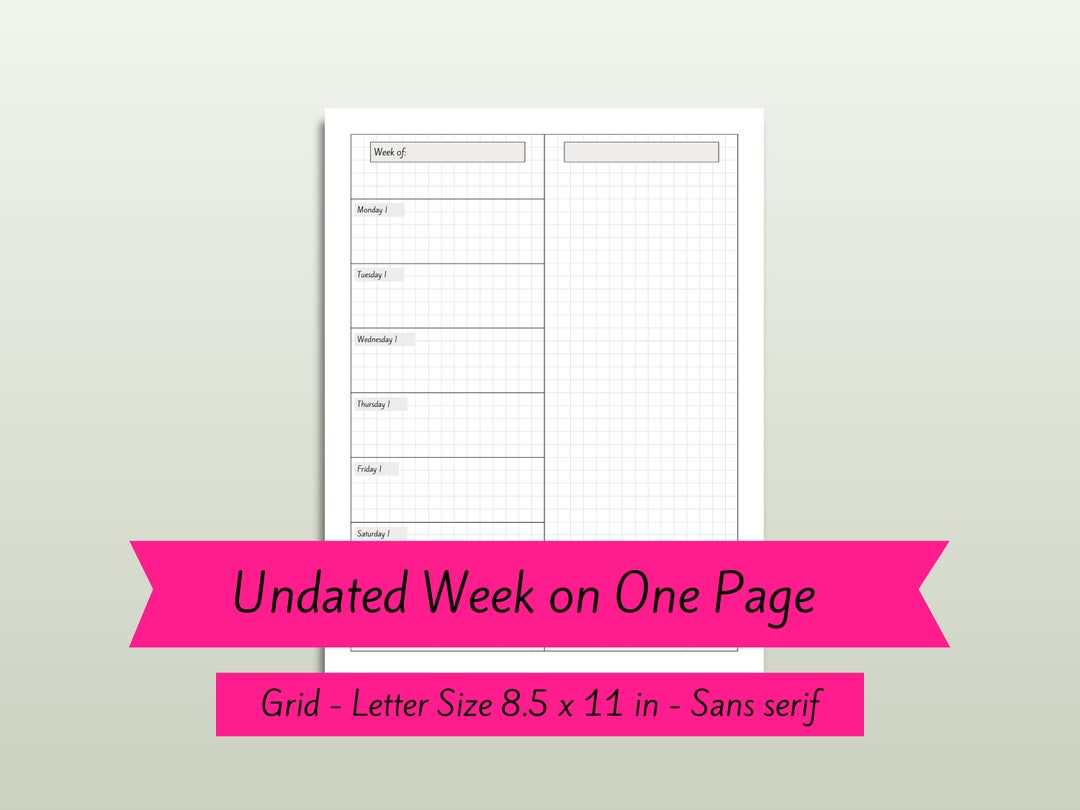 Undated Weekly Calendar, Minimalist Printable Digital PDF Download ...