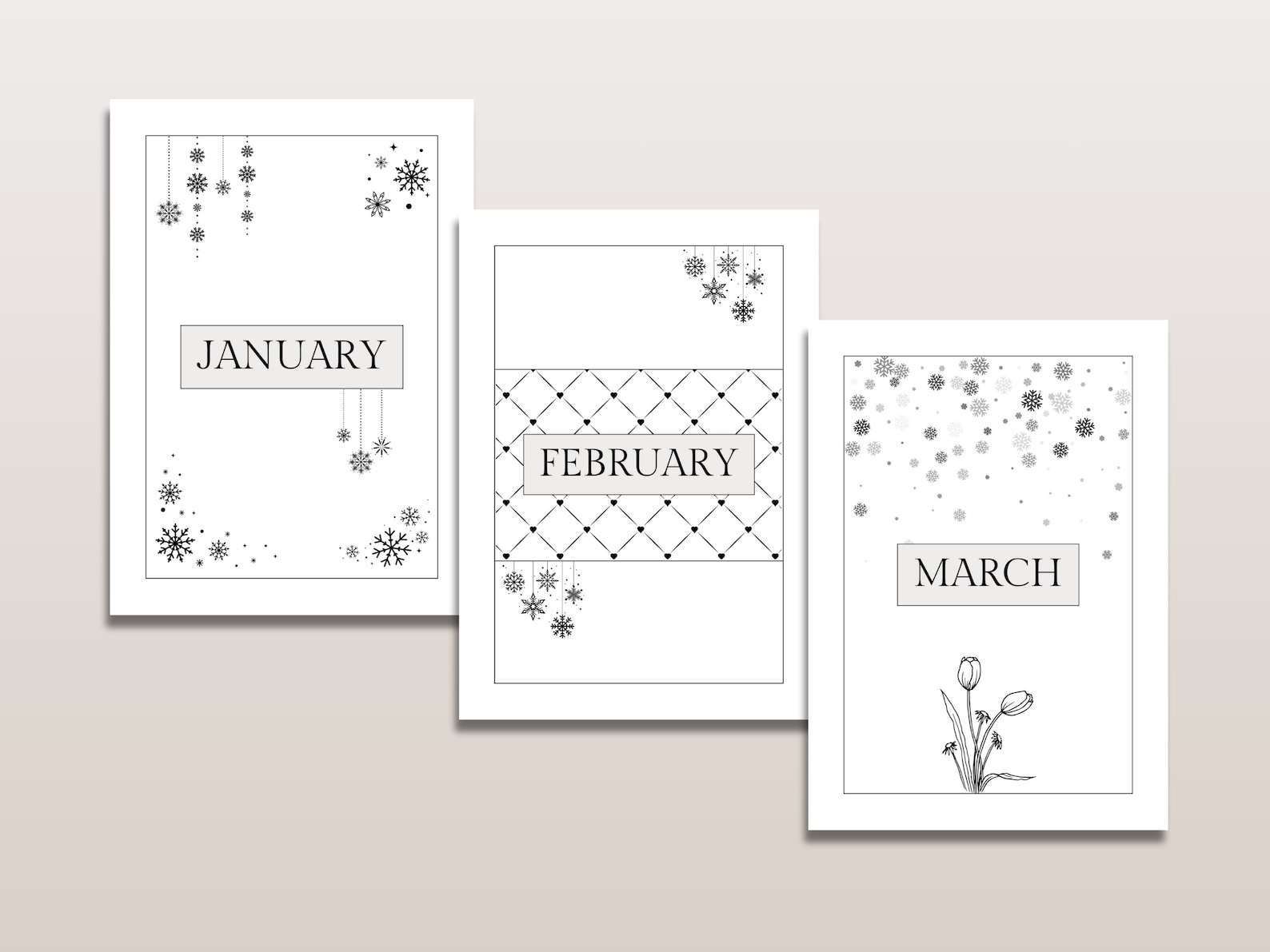 Monthly Calendar Divider Pages, 12 Unique and Seasonal Full Page ...