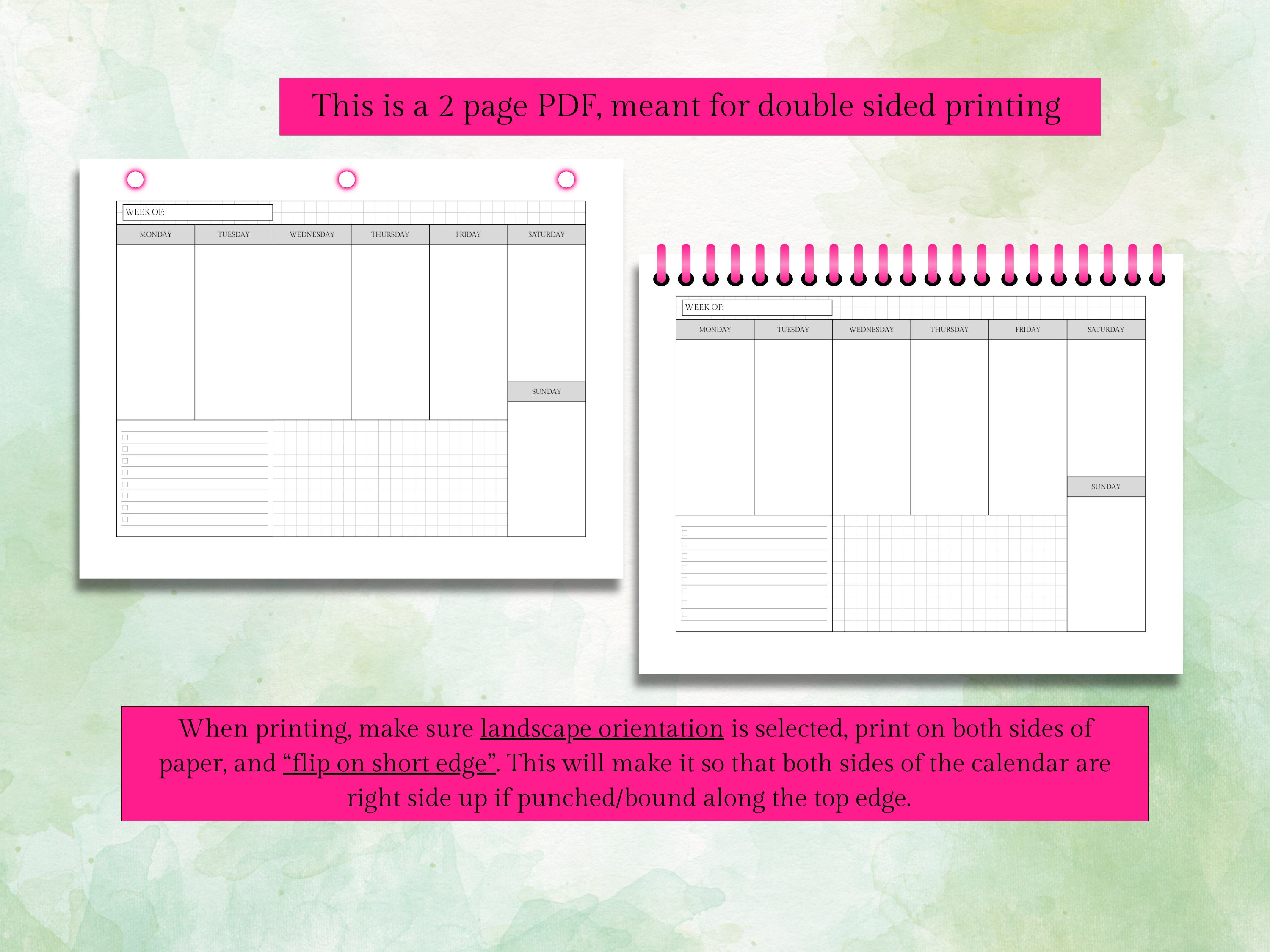 Undated Weekly Calendar, Minimalist Printable Digital PDF Download ...