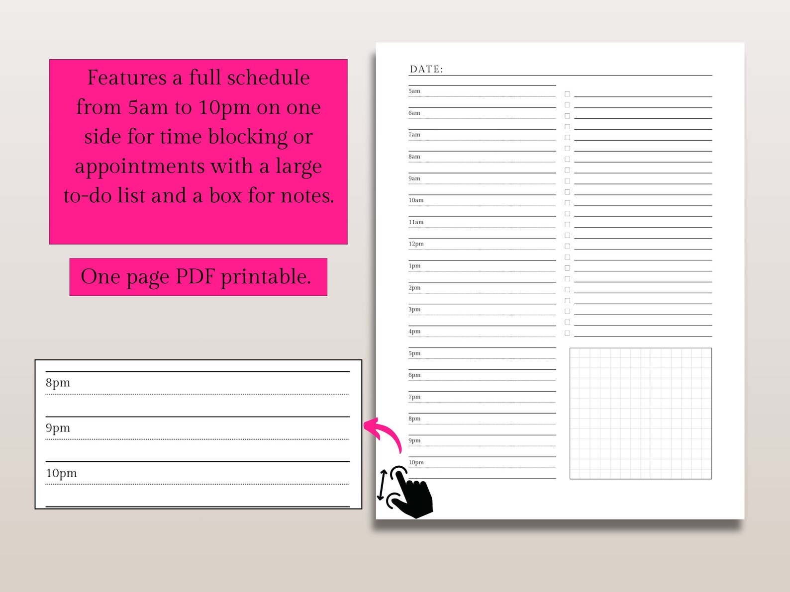Daily Hourly Planning Page, Printable Digital Download, Productivity ...