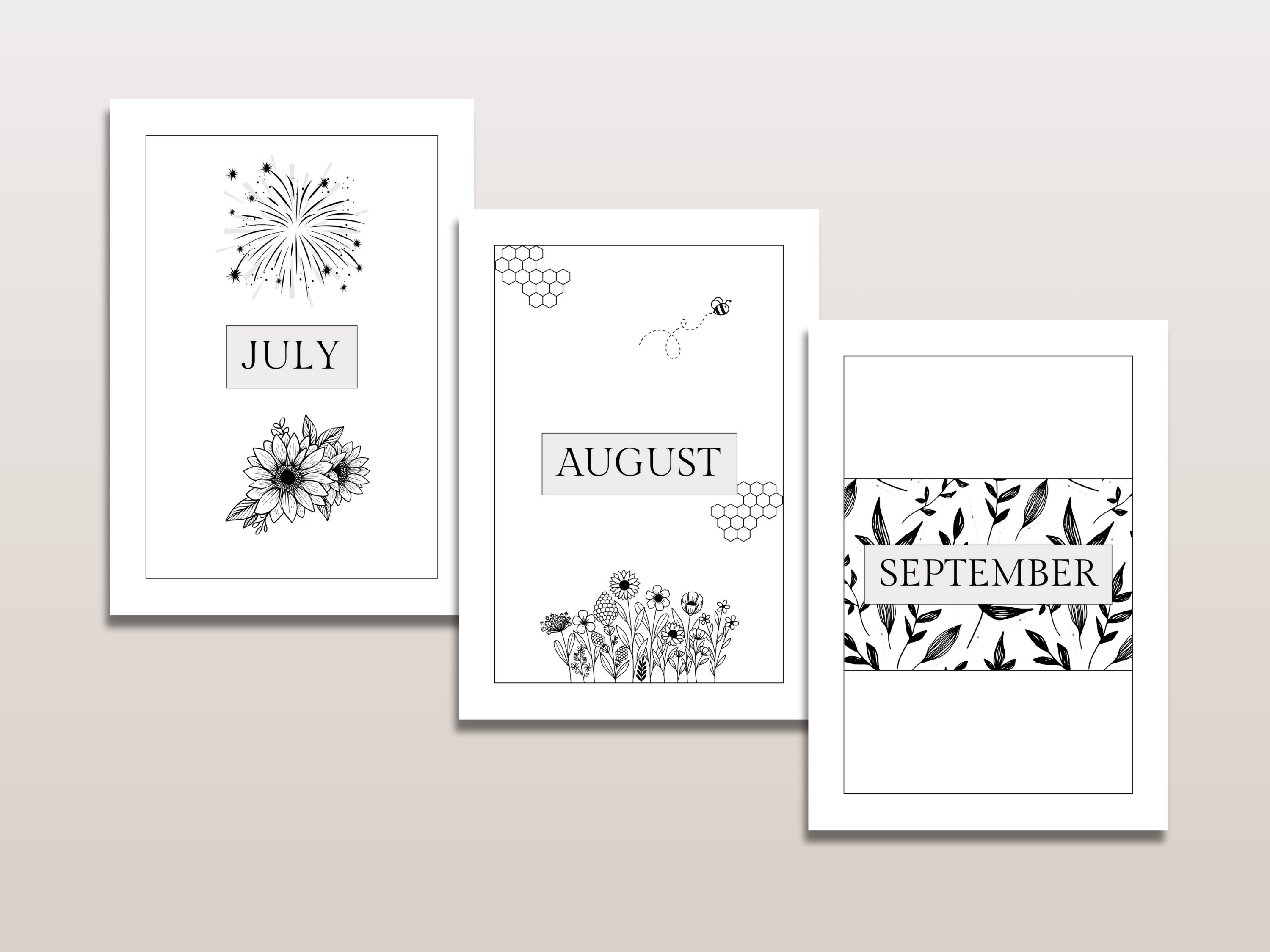 Monthly Calendar Divider Pages, 12 Unique and Seasonal Full Page ...
