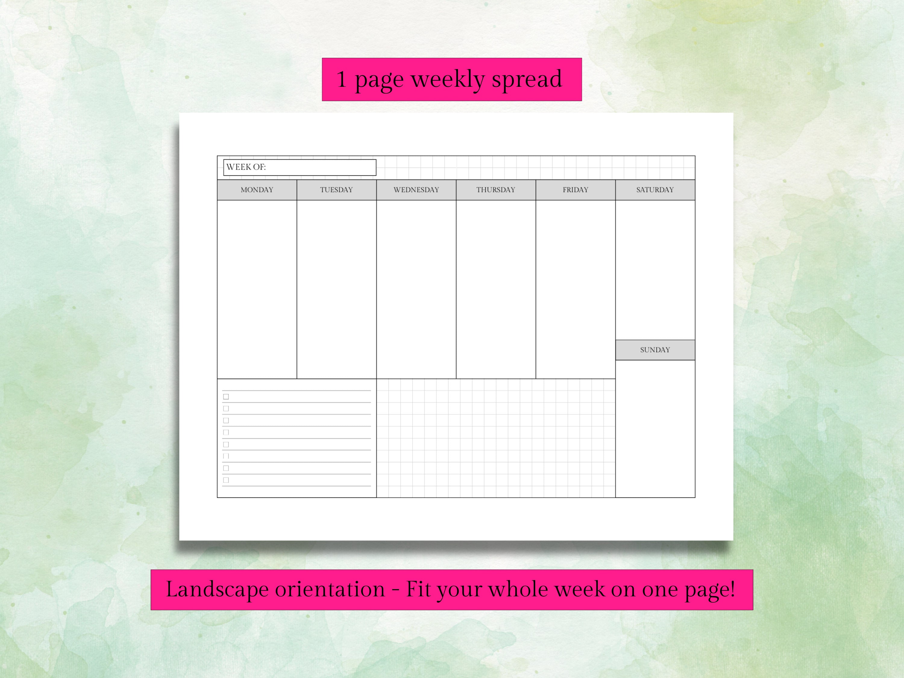 Undated Weekly Calendar, Minimalist Printable Digital PDF Download ...