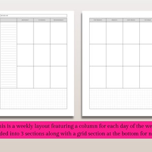 Undated Vertical Layout Weekly Calendar, Minimalist Printable Digital ...