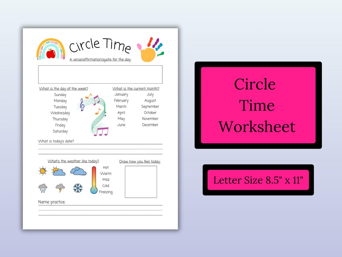 Printable Circle Time Activity for Preschool and Kindergarten, Early ...