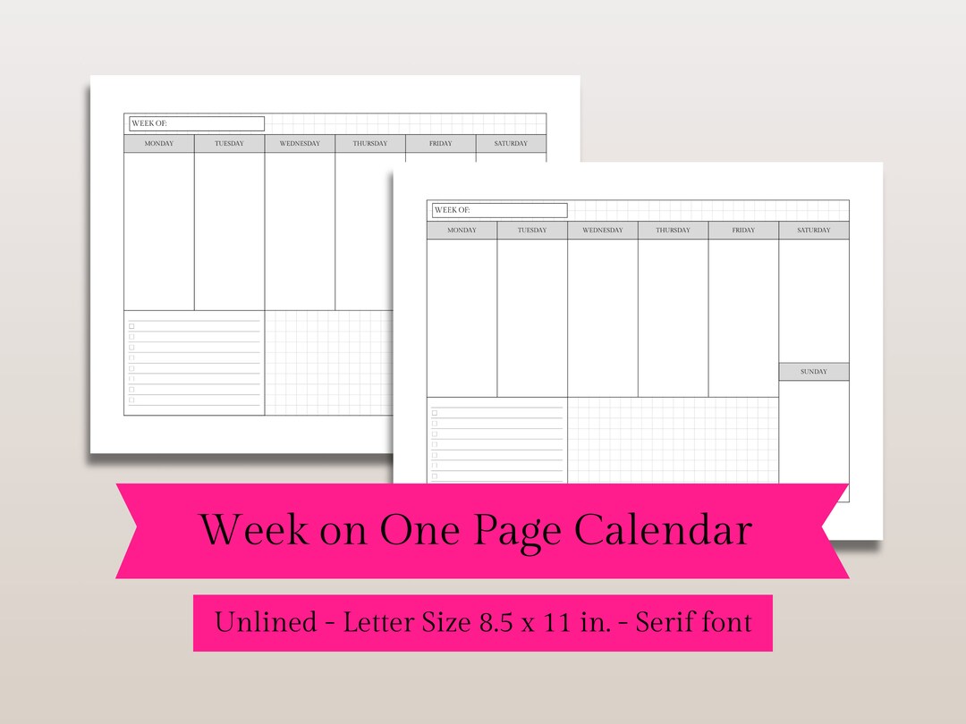 Undated Weekly Calendar, Minimalist Printable Digital PDF Download ...