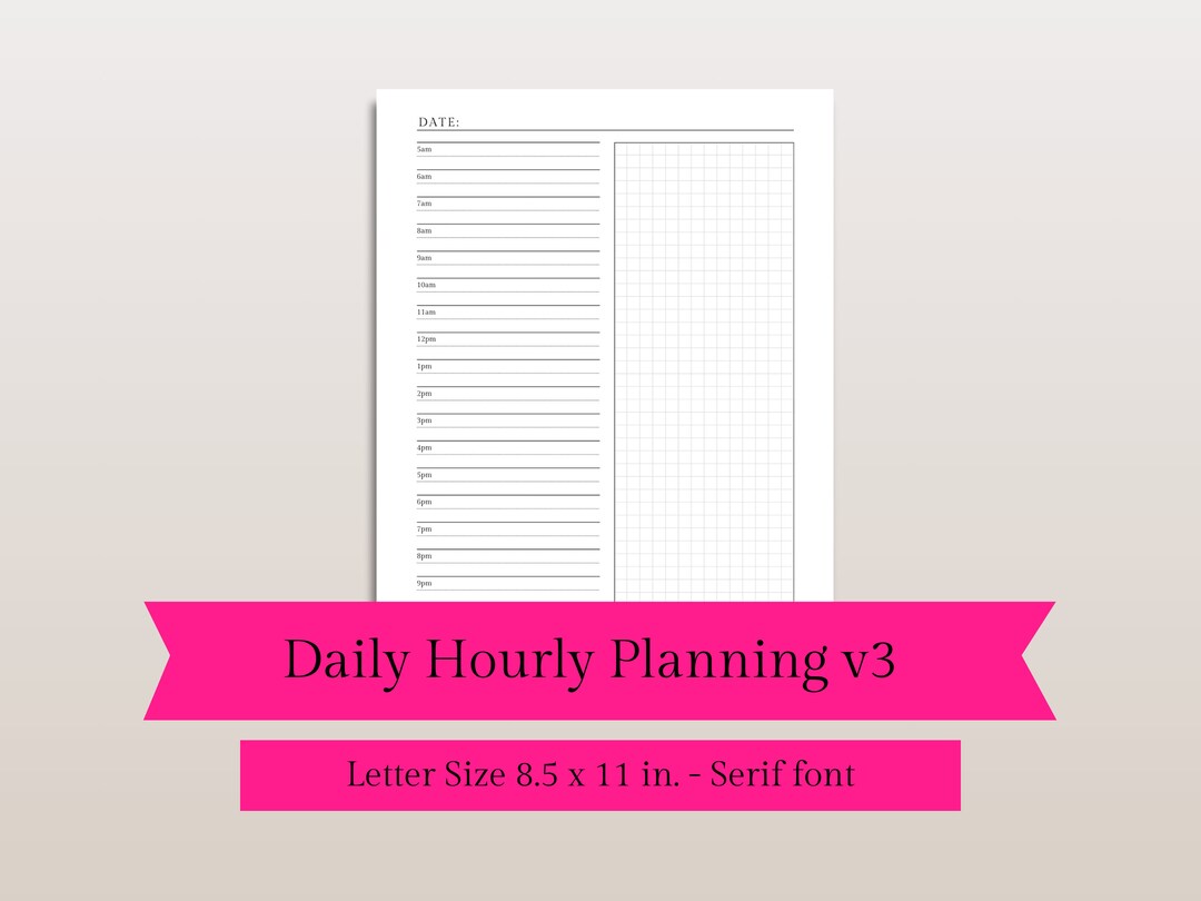 Daily Hourly Planning Page, Printable Digital Download, Productivity ...