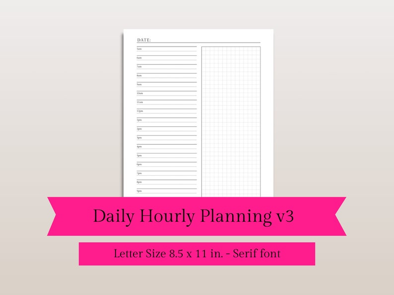 Daily Hourly Planning Page, Printable Digital Download, Productivity ...