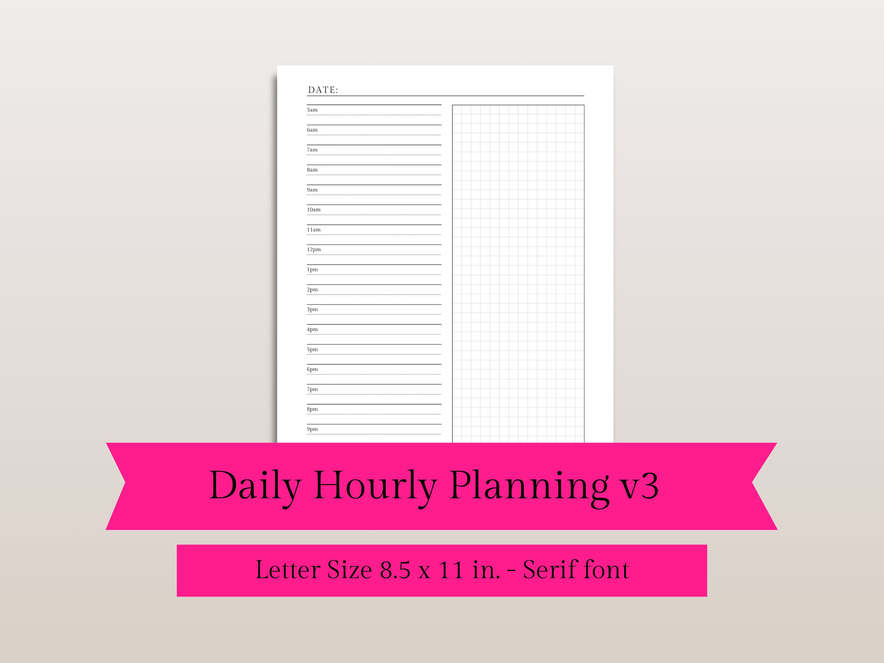Daily Hourly Planning Page, Printable Digital Download, Productivity ...