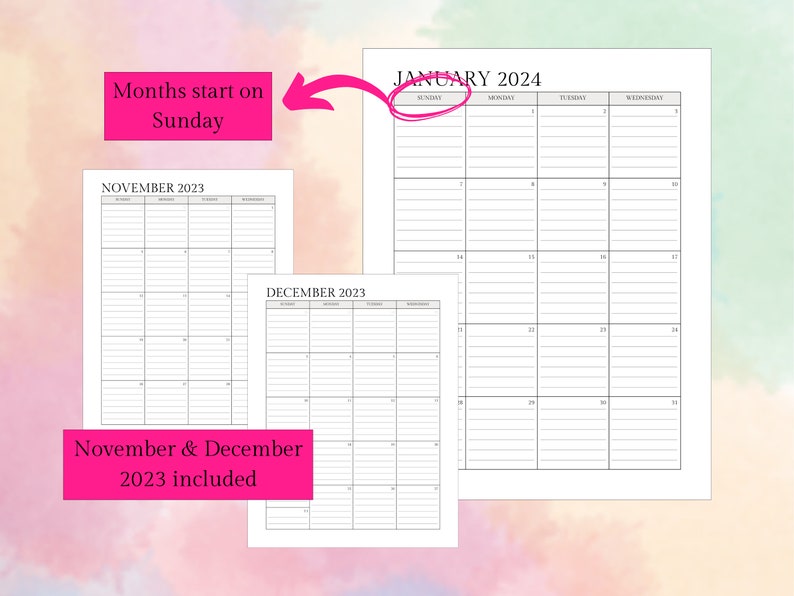 2024 Monthly Calendar, Minimalist Printable Digital PDF Download ...