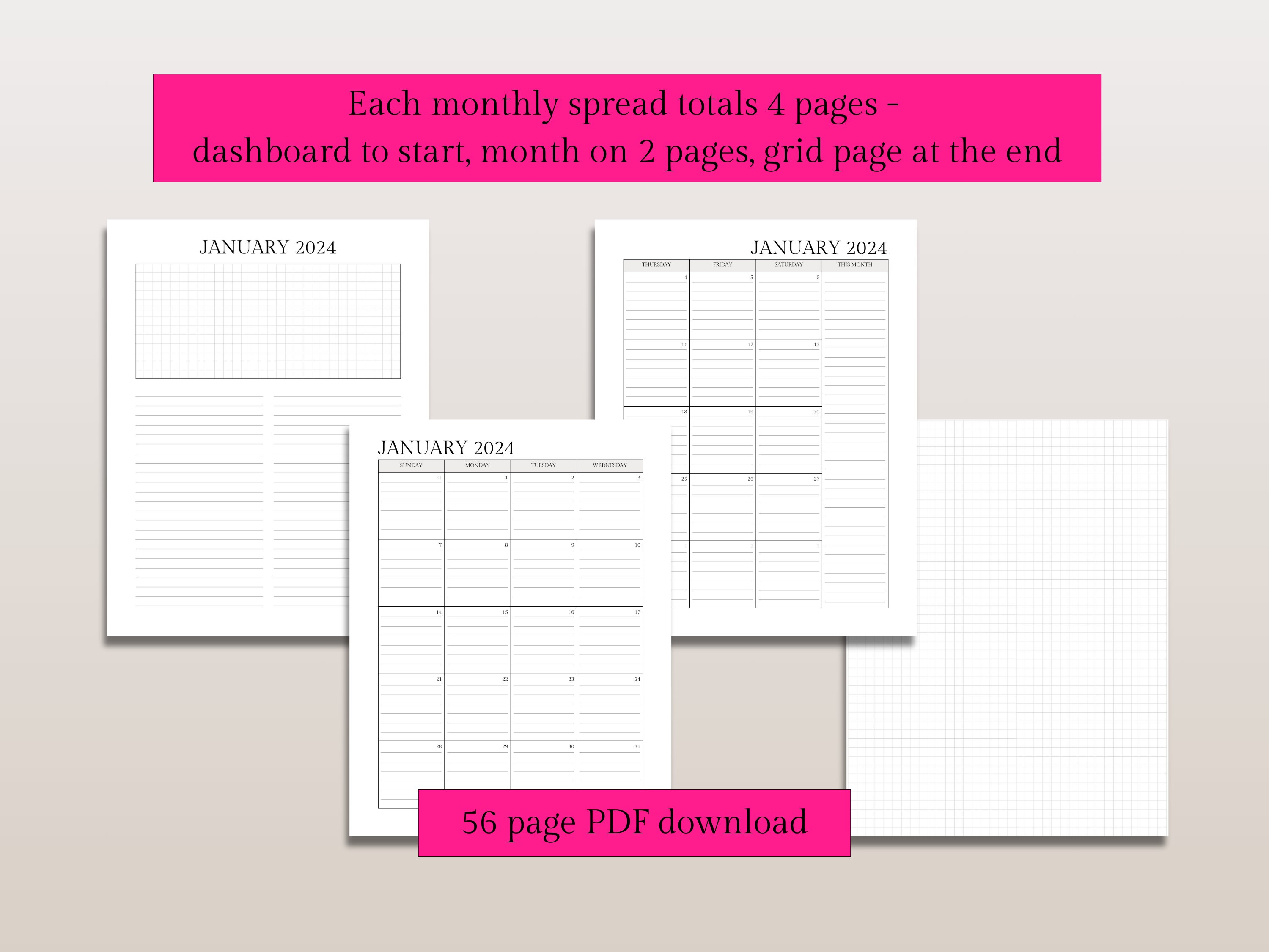 2024 Monthly Calendar, Minimalist Printable Digital PDF Download ...
