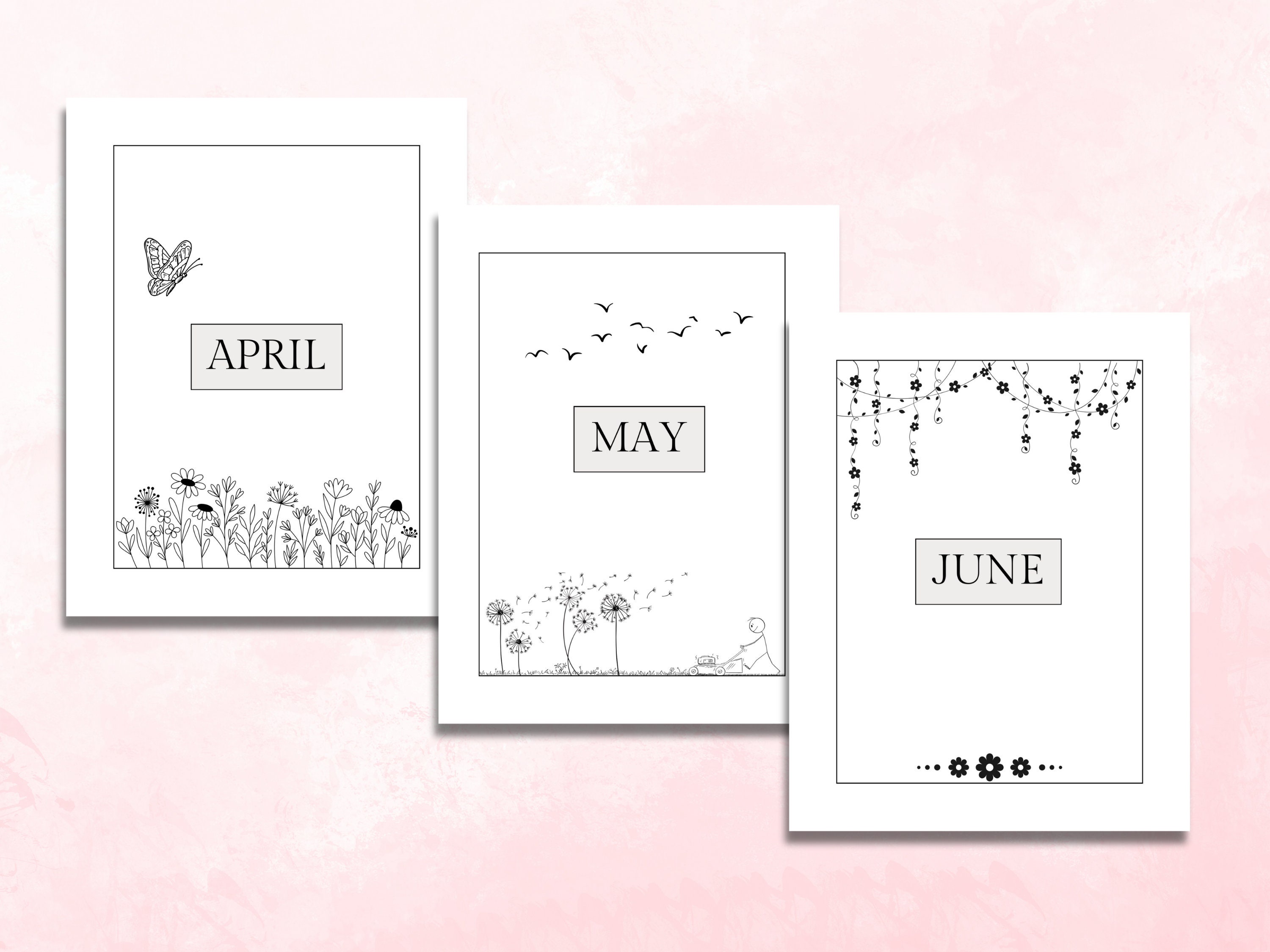 Monthly Calendar Divider Pages, 12 Unique and Seasonal Full Page ...