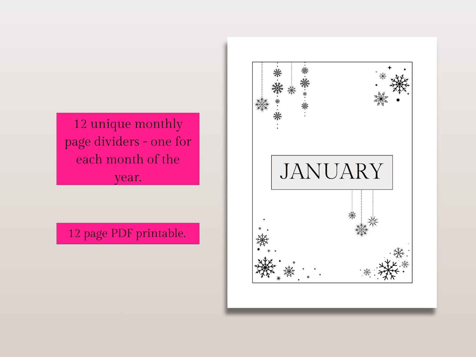 Monthly Calendar Divider Pages, 12 Unique and Seasonal Full Page ...