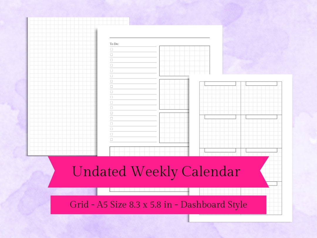 A5 Undated Weekly Calendar Minimalist Printable Digital PDF - Etsy