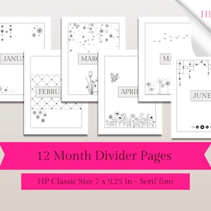 Monthly Calendar Divider Pages, 12 Unique and Seasonal Full Page ...