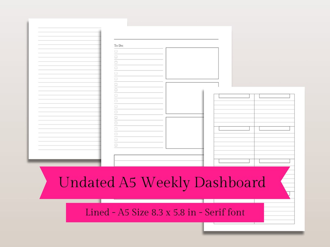 A5 Undated Weekly Calendar, Minimalist Printable Digital PDF Download ...