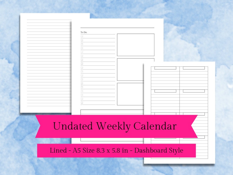 A5 Undated Weekly Calendar, Minimalist Printable Digital PDF Download ...