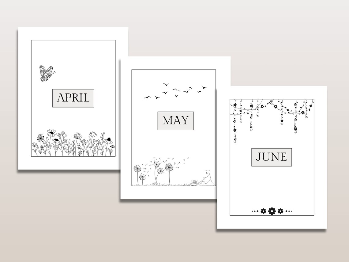 Monthly Calendar Divider Pages, 12 Unique and Seasonal Full Page ...