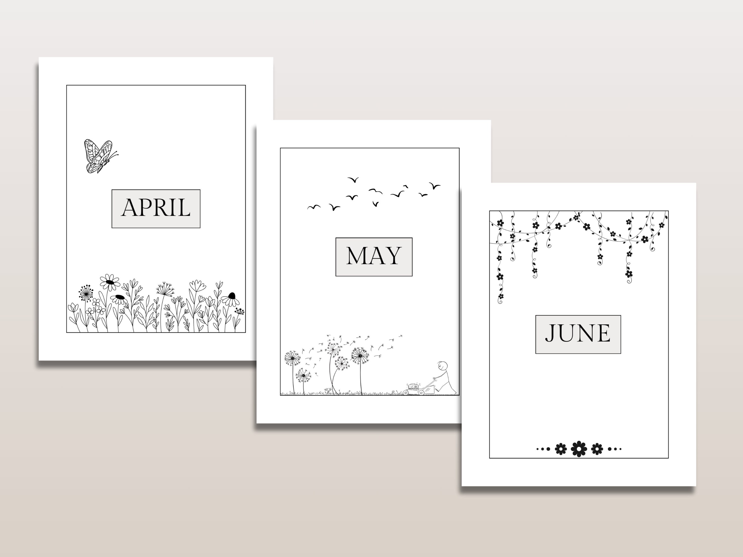 Monthly Calendar Divider Pages, 12 Unique and Seasonal Full Page ...