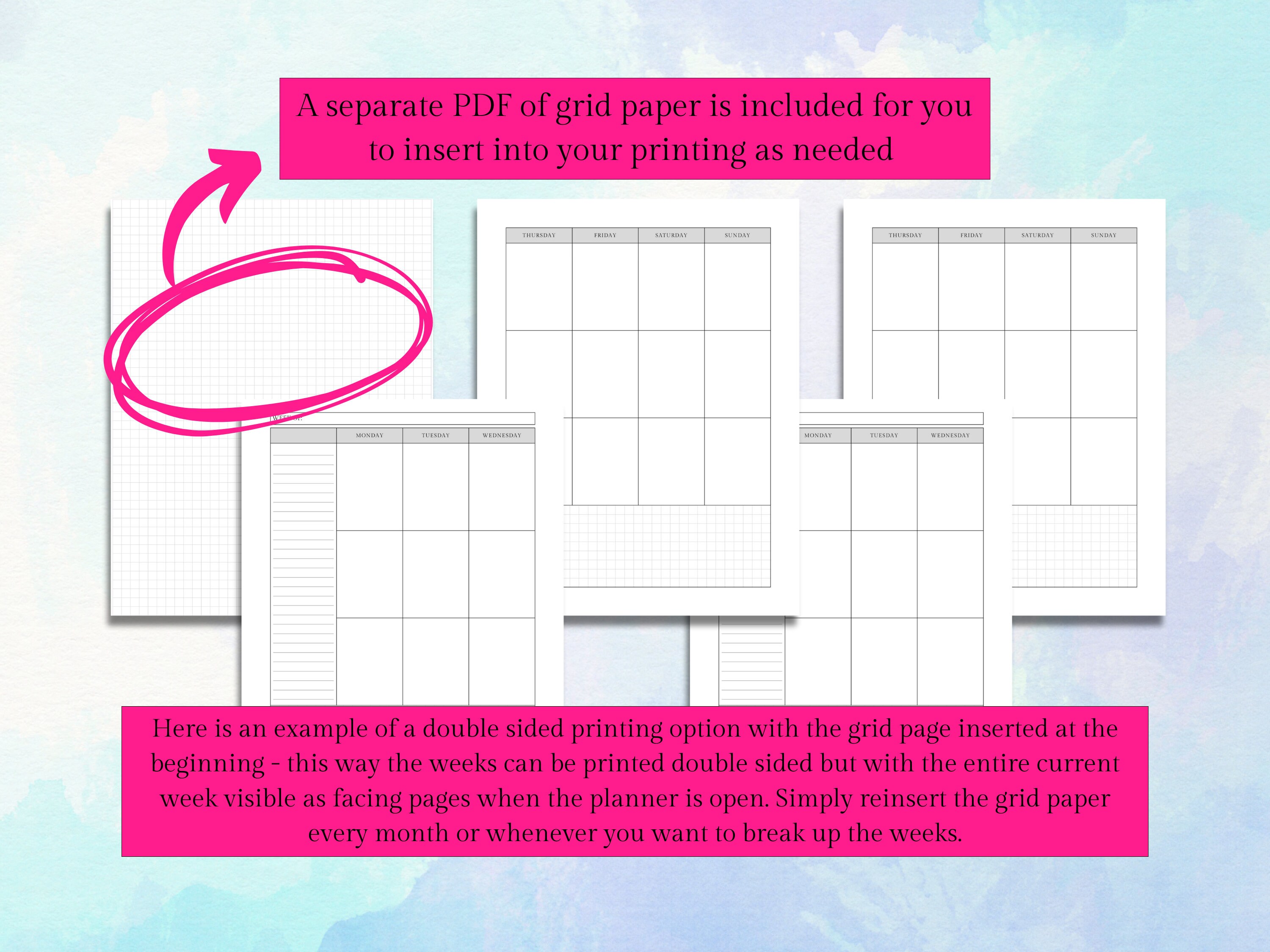 Undated Vertical Layout Weekly Calendar, Minimalist Printable Digital ...