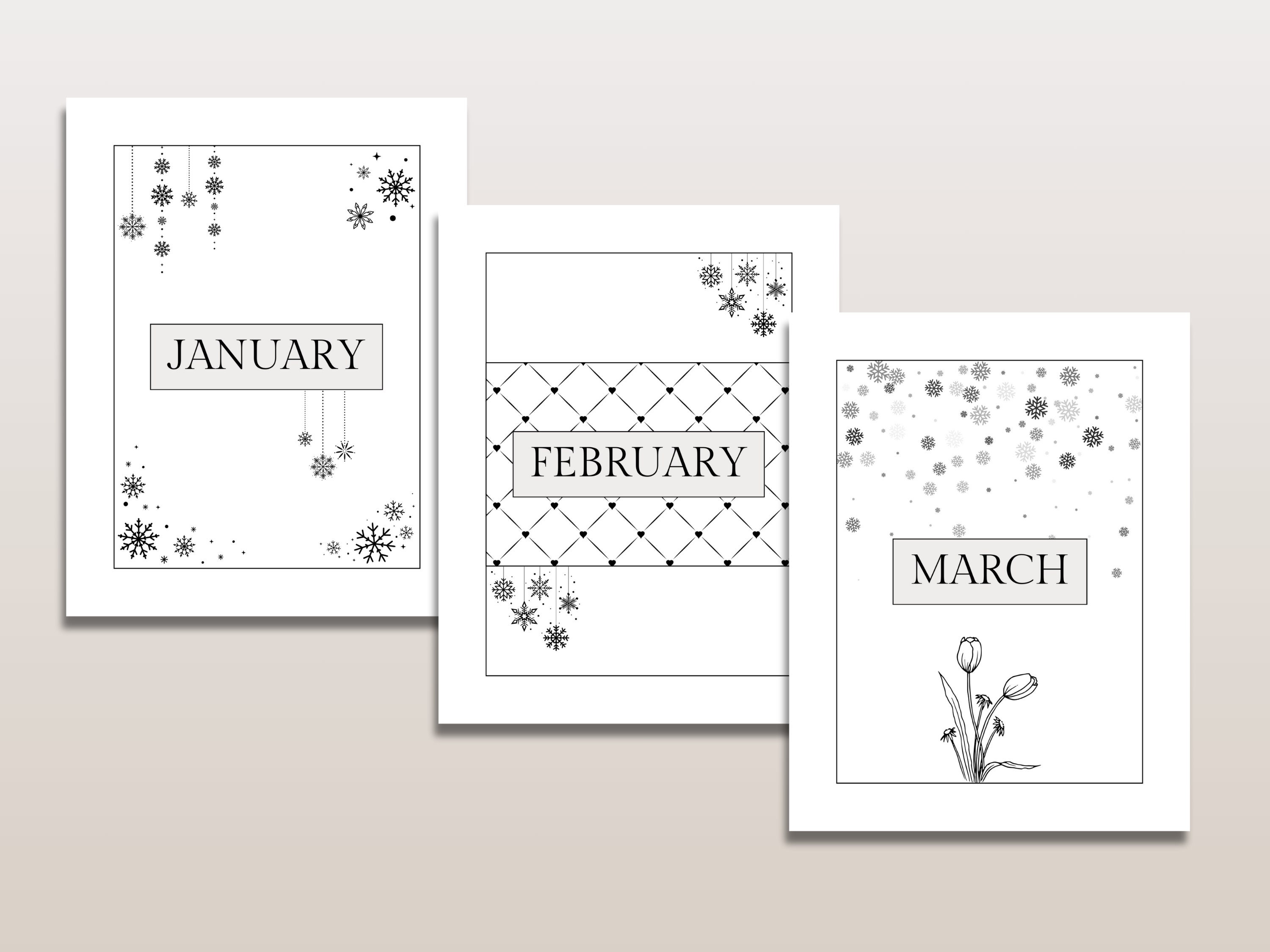 Monthly Calendar Divider Pages, 12 Unique and Seasonal Full Page ...