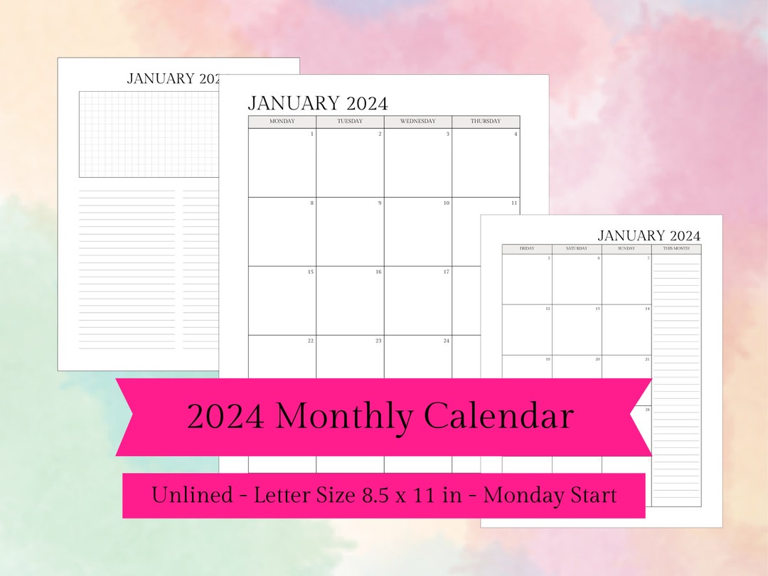2024 Monthly Calendar, Minimalist Printable Digital PDF Download ...