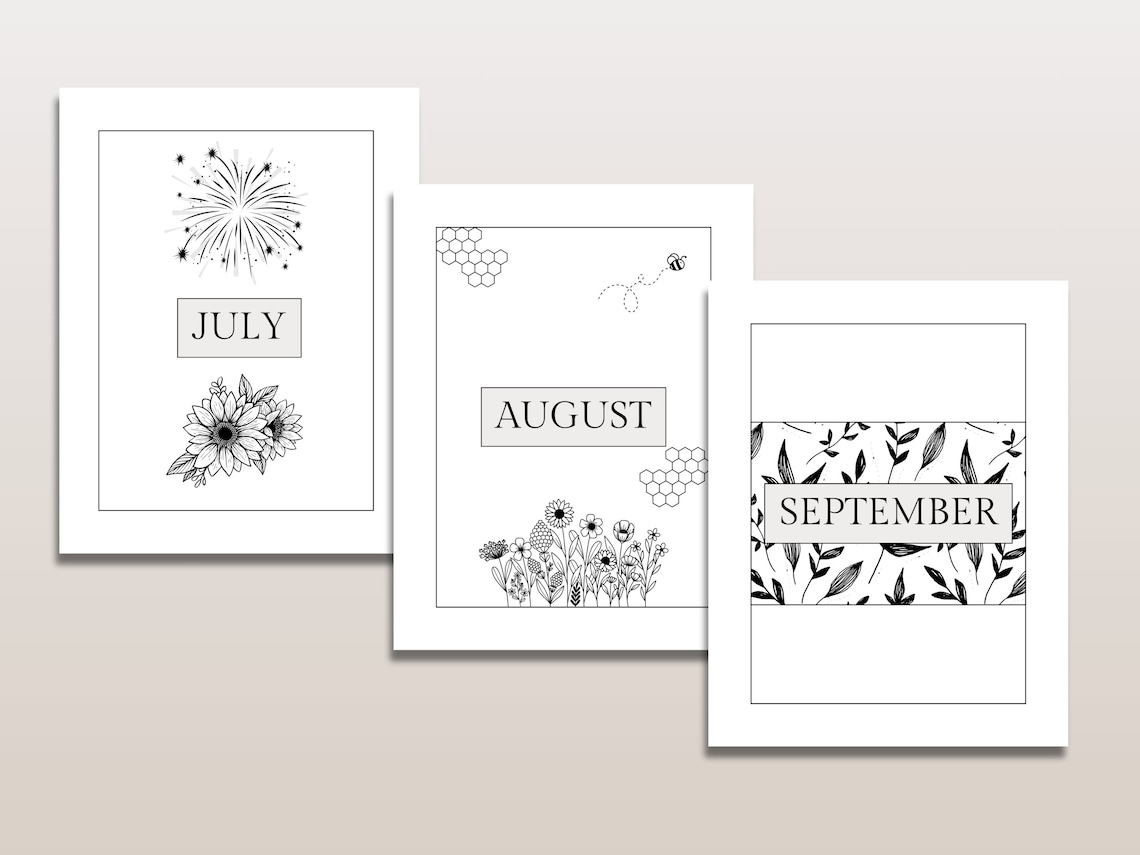 Monthly Calendar Divider Pages, 12 Unique and Seasonal Full Page ...