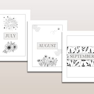 Monthly Calendar Divider Pages, 12 Unique and Seasonal Full Page ...