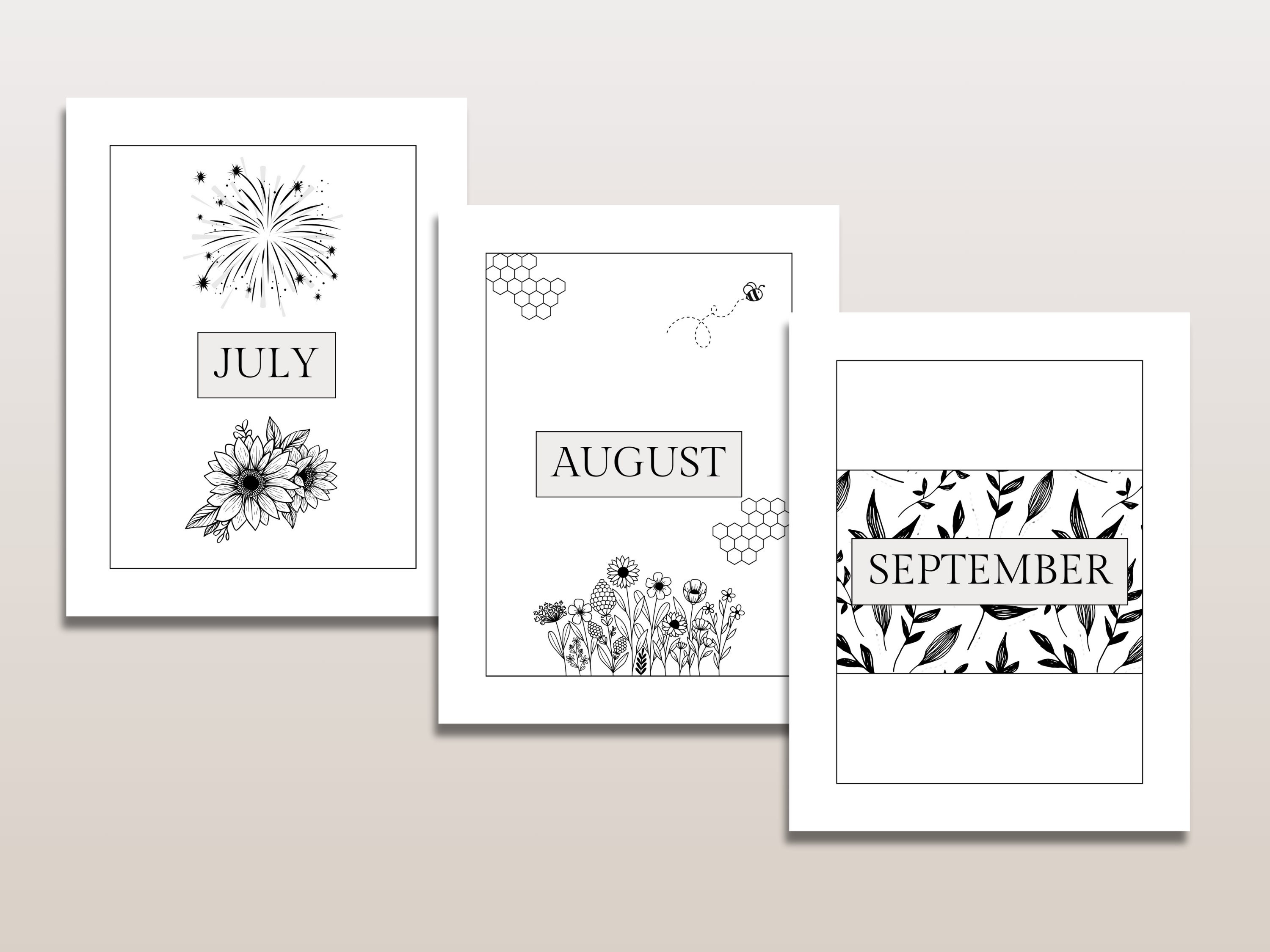 Monthly Calendar Divider Pages, 12 Unique and Seasonal Full Page ...