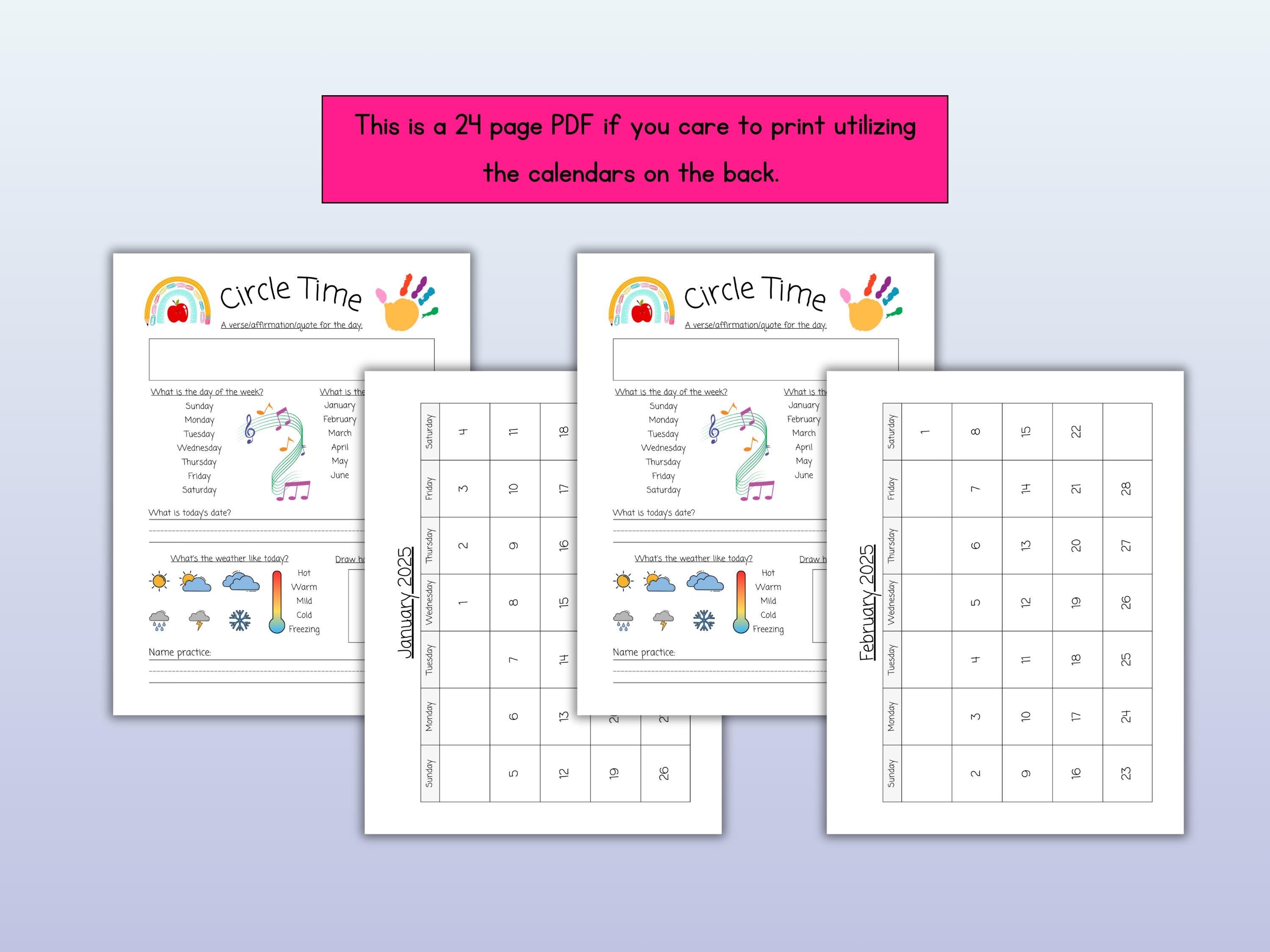 Printable Circle Time Activity for Preschool and Kindergarten, Early ...