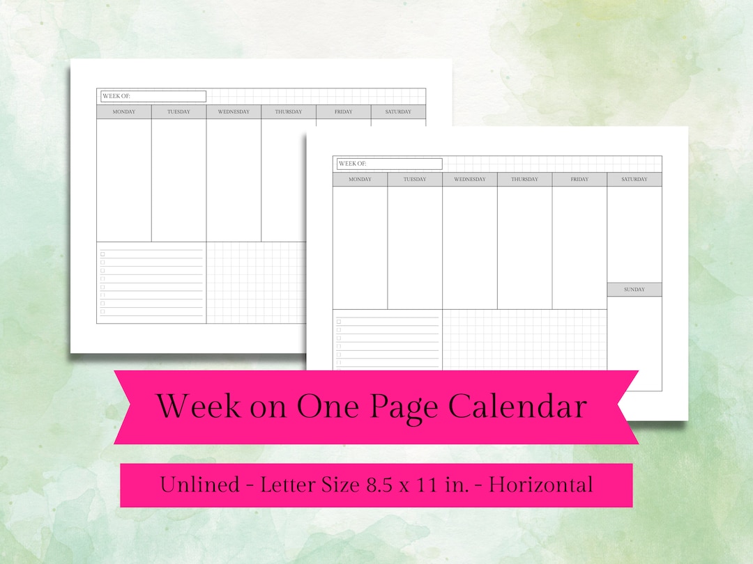 Undated Weekly Calendar, Minimalist Printable Digital PDF Download ...