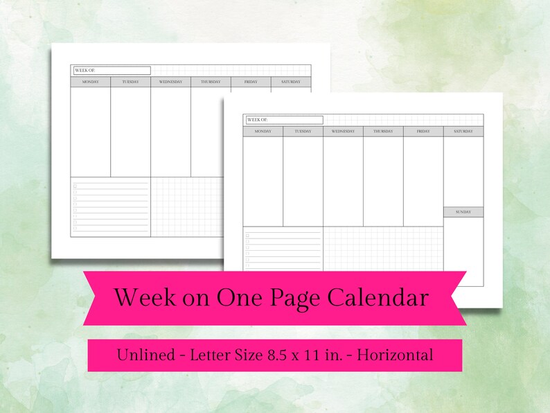 Undated Weekly Calendar, Minimalist Printable Digital PDF Download ...