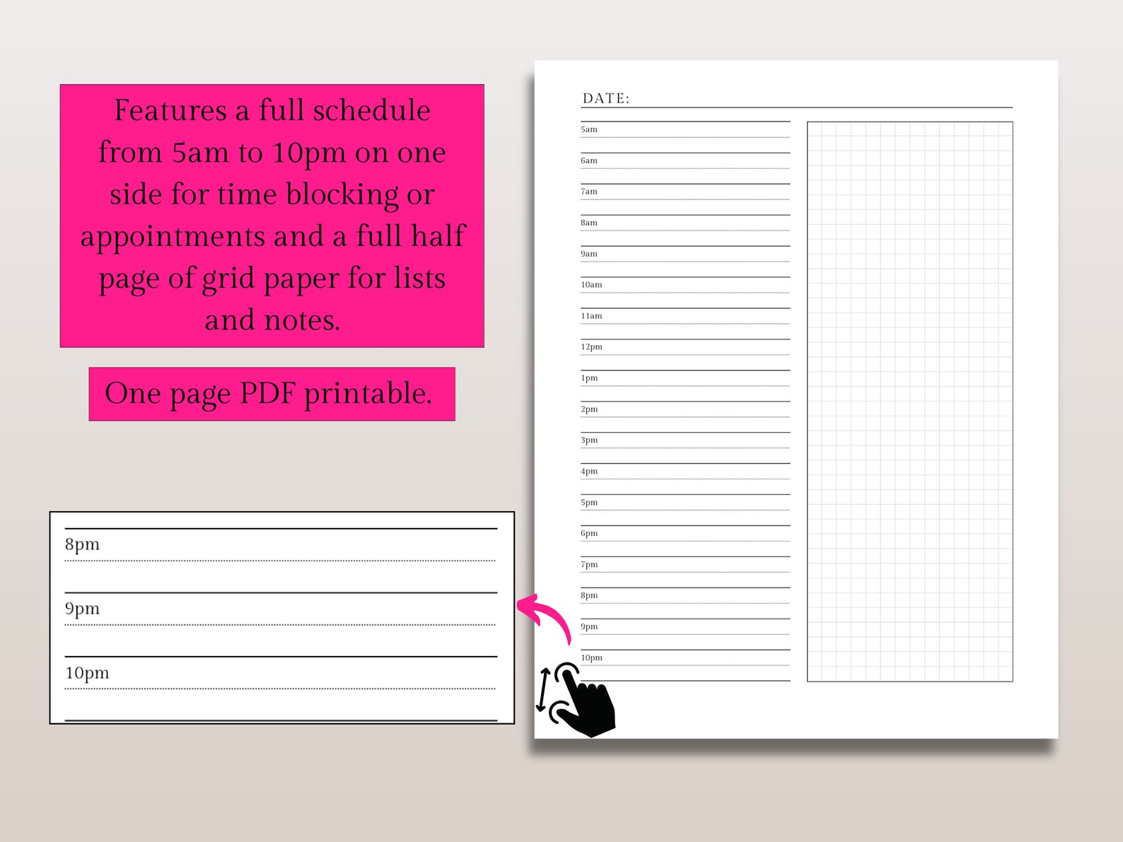 Daily Hourly Planning Page, Printable Digital Download, Productivity ...