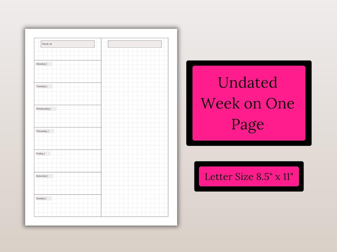 Undated Weekly Calendar, Minimalist Printable Digital PDF Download ...