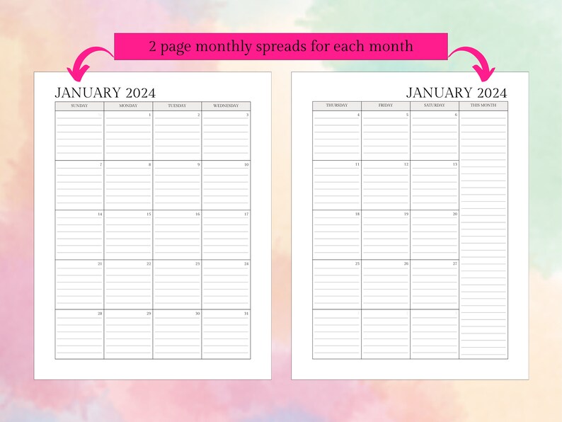 2024 Monthly Calendar, Minimalist Printable Digital PDF Download ...